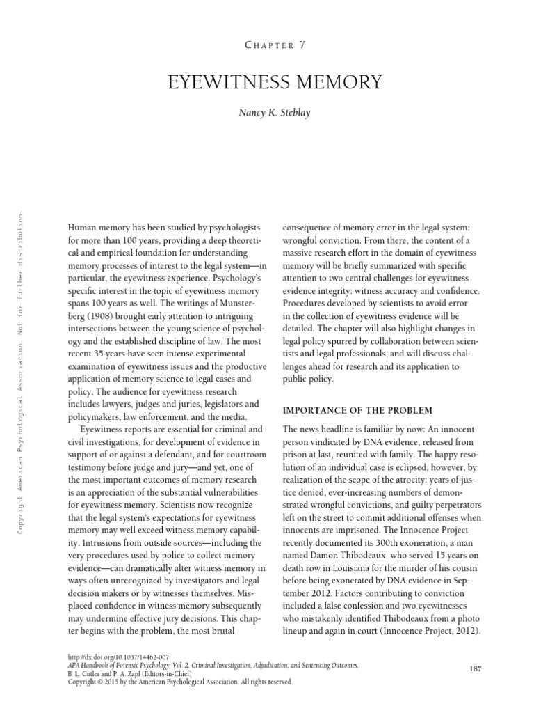 Chapter 7 - Eyewitness Memory - Apa Handbook of Forensic Psychology ...