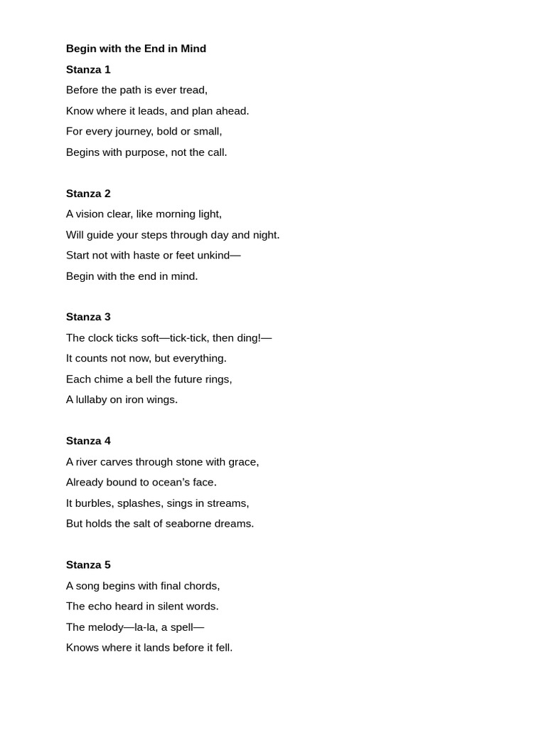 Begin with the End in Mind: A Poetic Guide | PDF