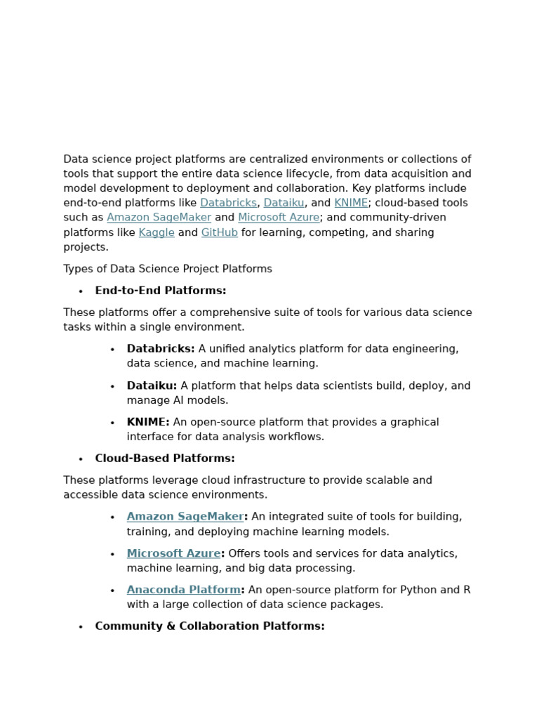 Data Science Project Platforms | PDF | Data Science | Data