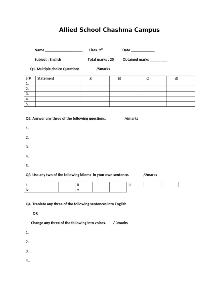 Eng Test Format 9th | PDF