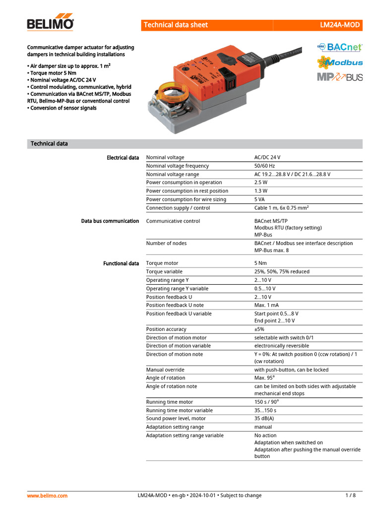Belimo LM24A-MOD Datasheet En-Gb | PDF | Alternating Current | Switch