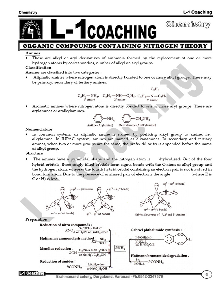 Organic Compounds Containing Nitrogen Theory | PDF