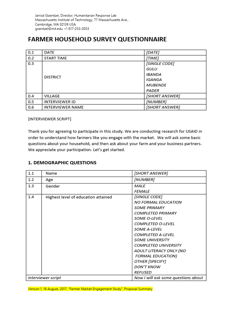 Farmer Market Engagement Study Proposal | PDF | Food Industry | Agriculture