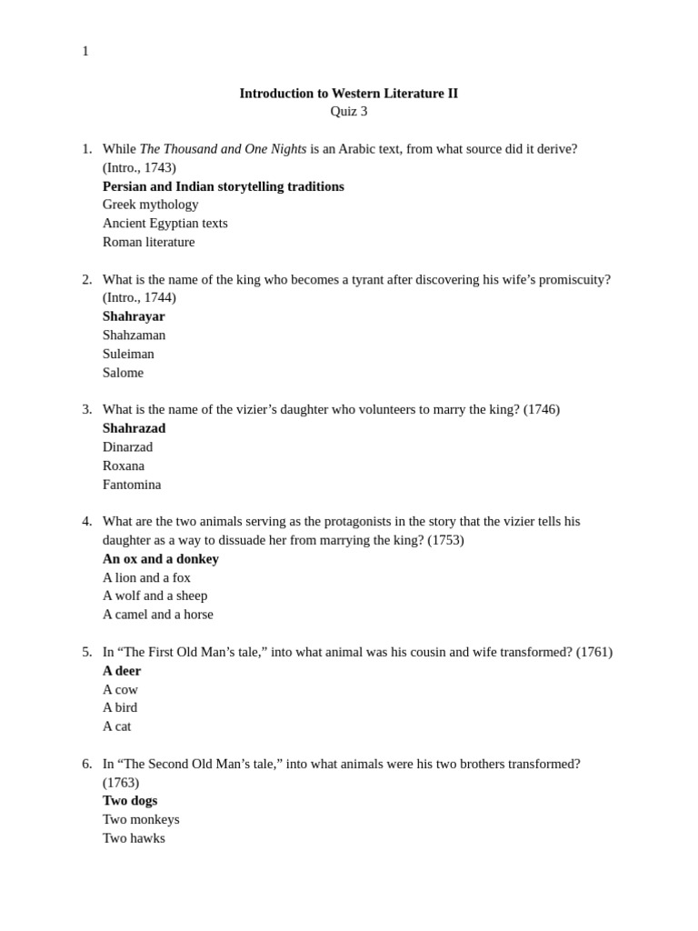 Western Literature II Quiz: Key Themes | PDF