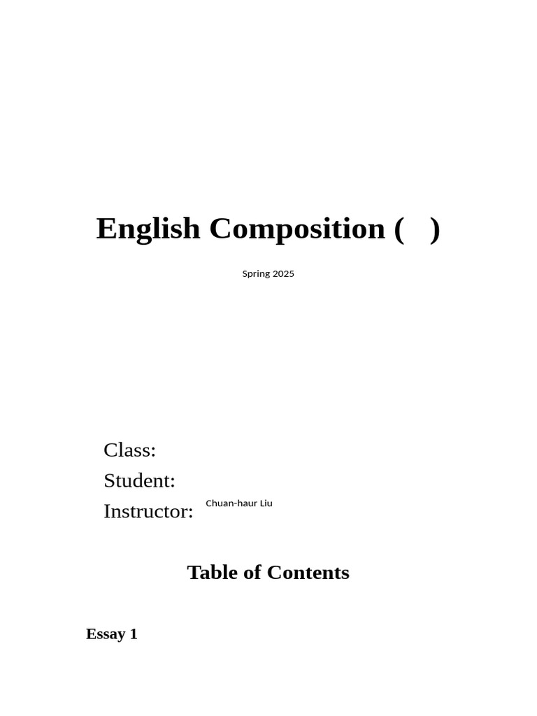 English Composition (II) Portfolio Cover and Table of Contents 一合 | PDF