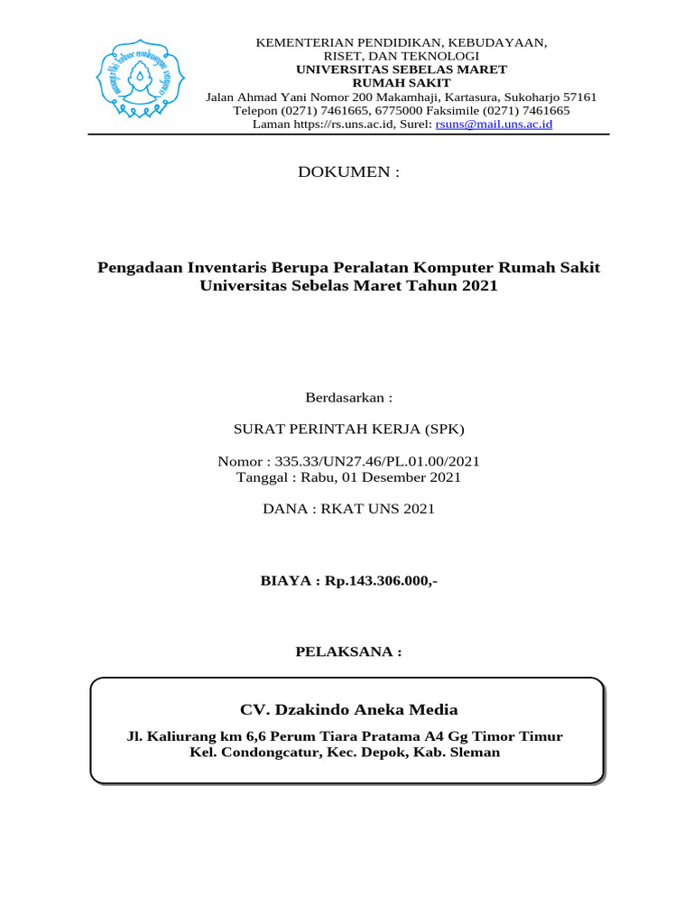 Pengadaan Peralatan Komputer RS UNS 2021 | PDF