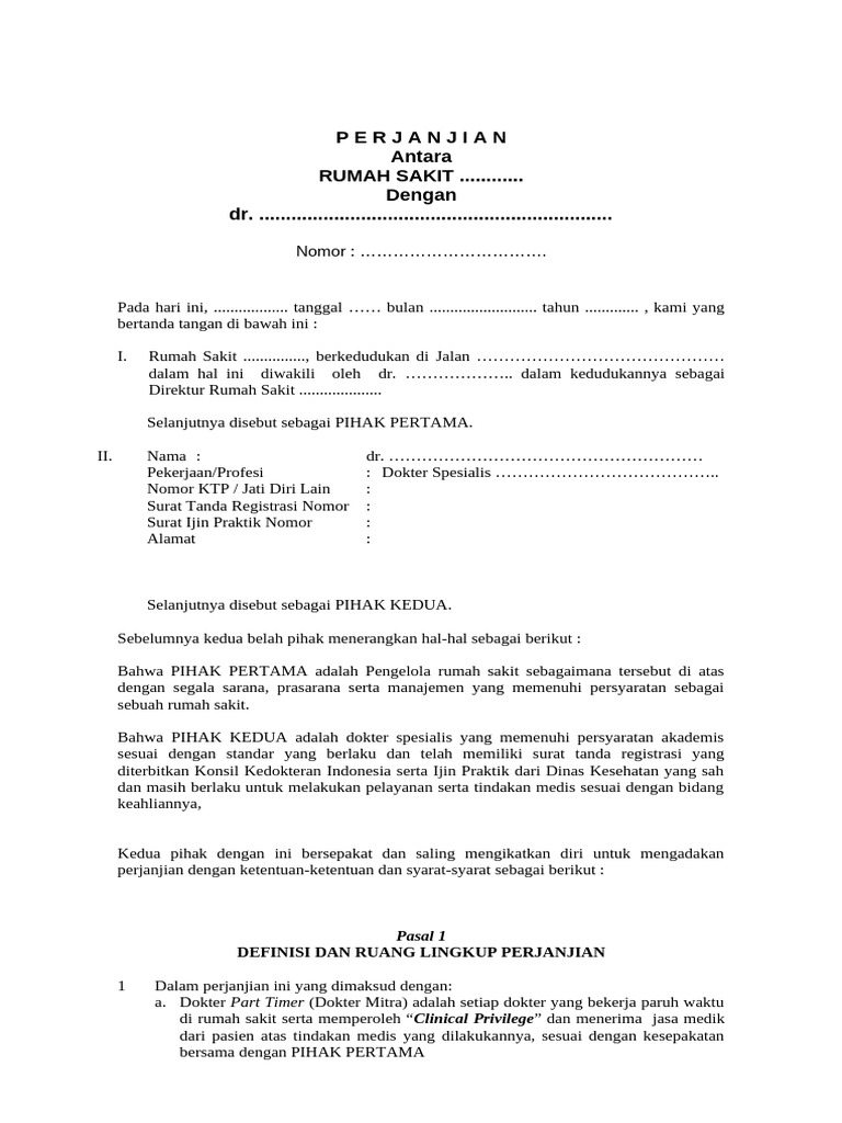 Draft MoU Dokter Mitra Rumah Sakit | PDF