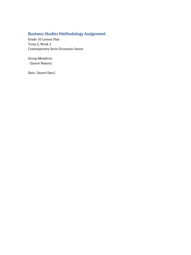 Grade 10 Business Studies Lesson Plan | PDF | Economics | Lesson Plan
