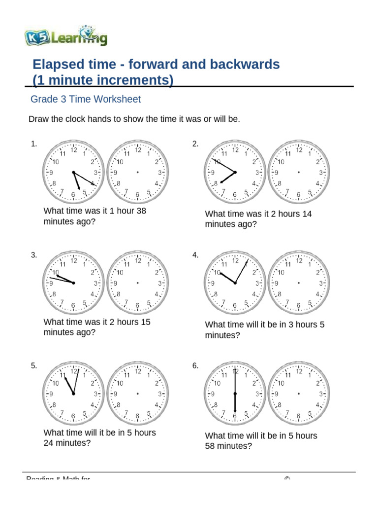 Grade 3 Elapsed Time 1 Minute Increments A | PDF