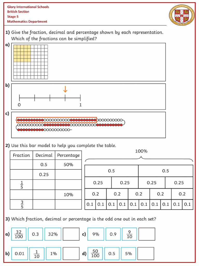 Equivalent Fractions, Decimals and Percentage | PDF