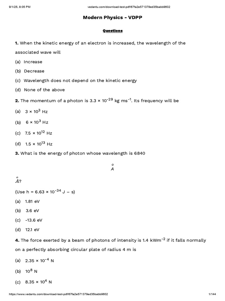 Modern Physics Questions and Concepts | PDF | Spectral Line | Electron
