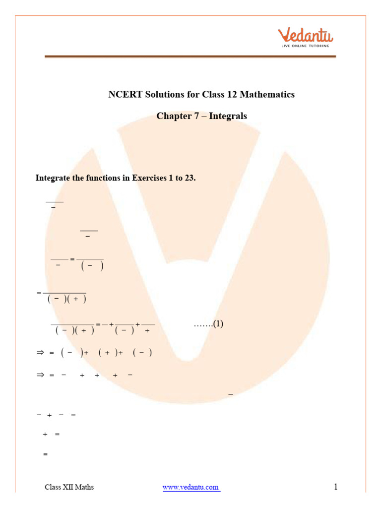 Class 12 NCERT Integration Solutions | PDF | Equations | Mathematical ...