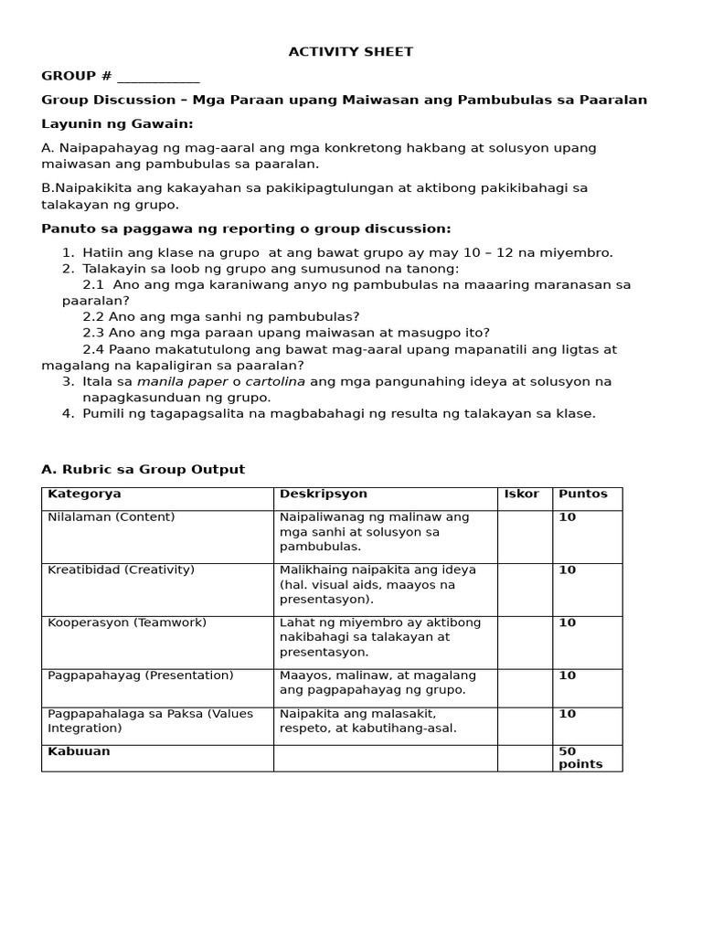 ACTIVITY SHEET - Group Discussion | PDF