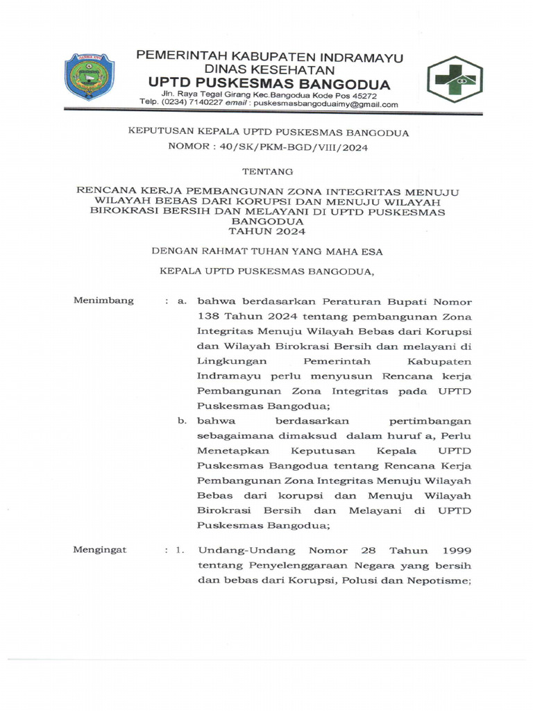 SK Rencana Kerja Zi PKM Bangodua | PDF
