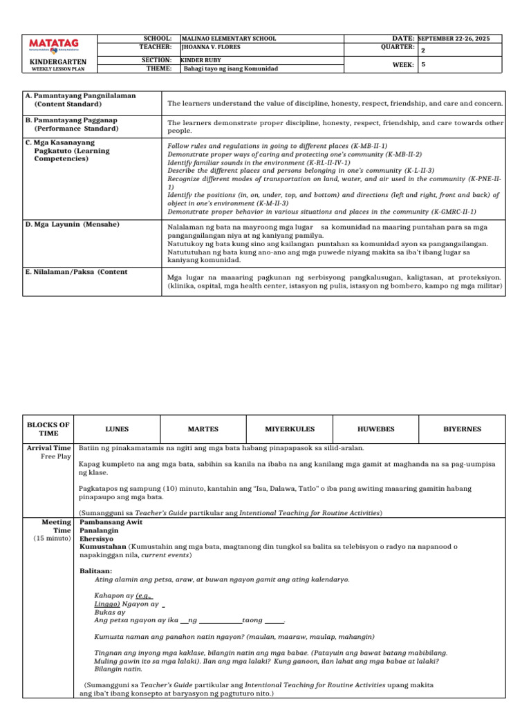 LE Kindergarten Q2 Week5 | PDF