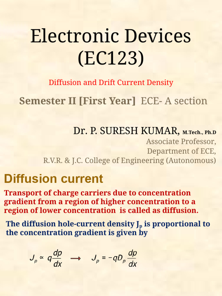 Drift and Diffusion Current Density in a Diode | PDF | Diffusion | Electric Current