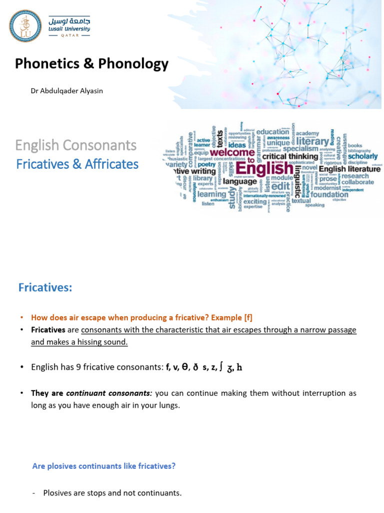 (PPT) Fricatives and Affricates English Consonants (Continued) | PDF ...