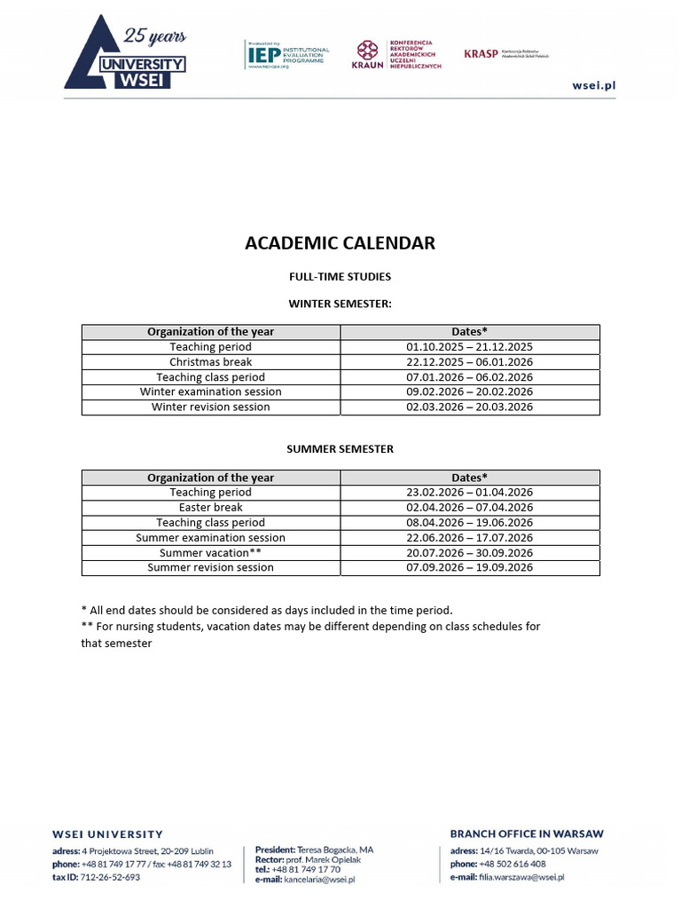 Academic Calendar 20252026 2 | PDF