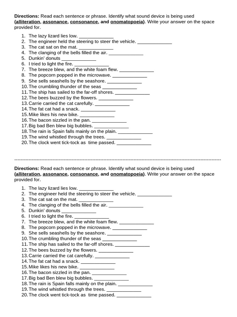 Sound Devices - Onomatopoeia, Alliteration, Assonance, Consonance | PDF ...