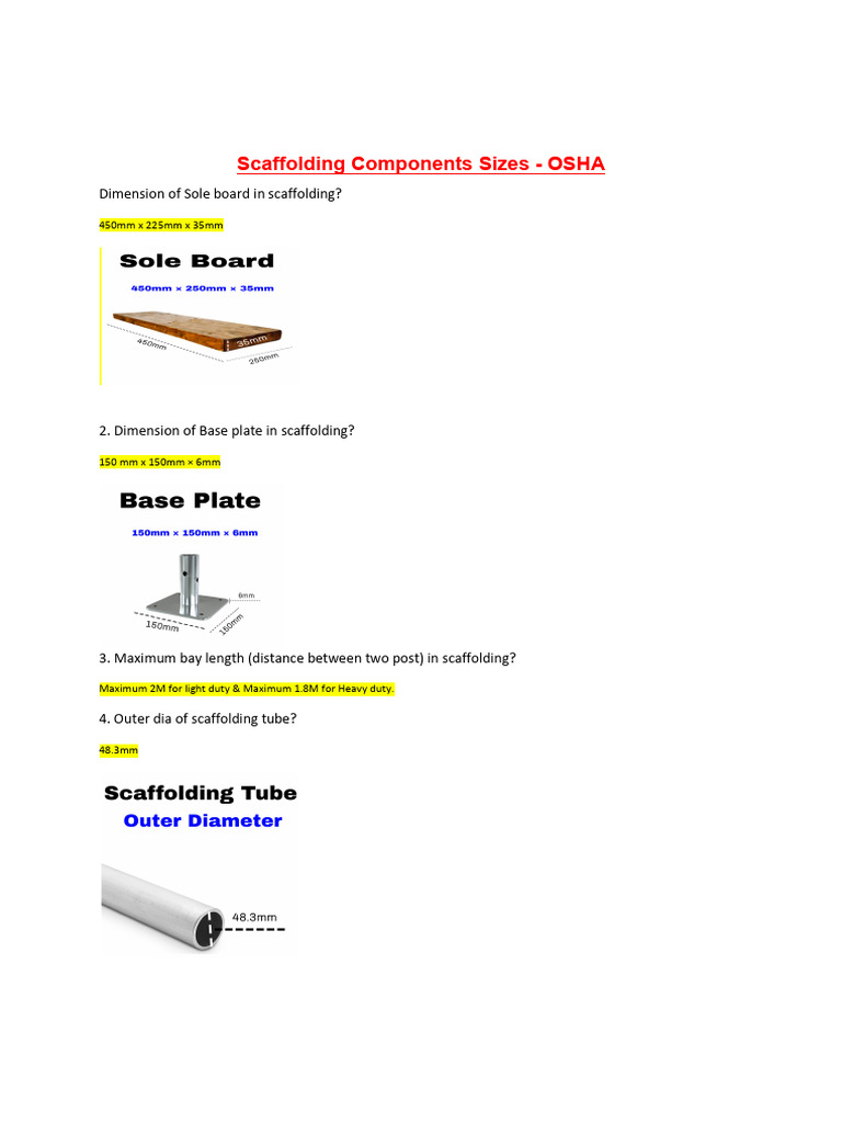 OSHA Scaffolding Component Sizes Guide | PDF
