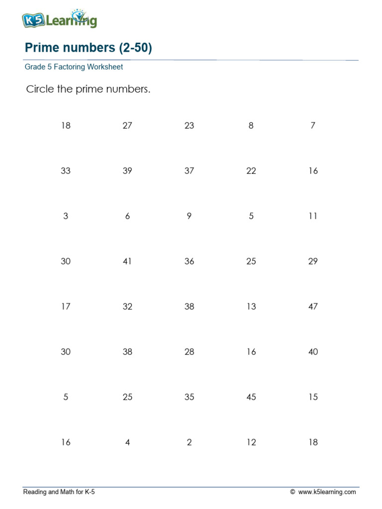 Grade 5 Prime Numbers A | PDF