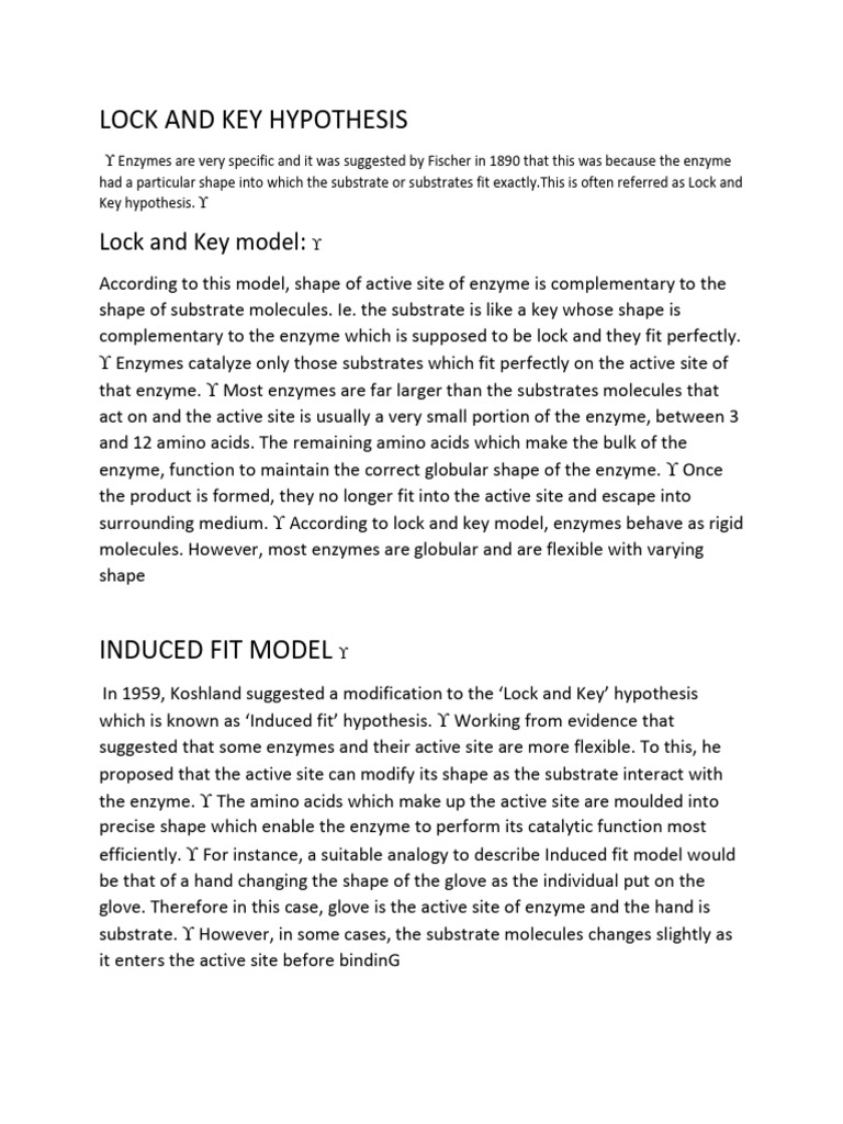 Lock and Key Hypothesis Explained | PDF