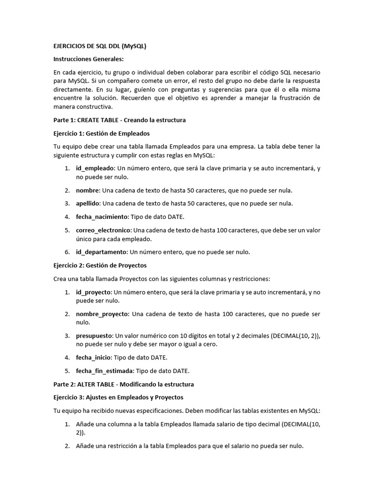 Ase Ejercicios de SQL DDL | PDF | Programación de computadoras | Informática