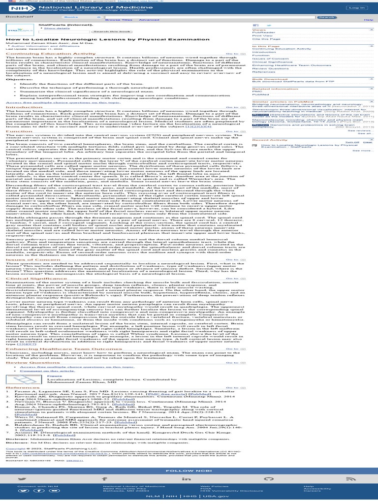How to Localize Neurologic Lesions by Physical Examination - StatPearls ...