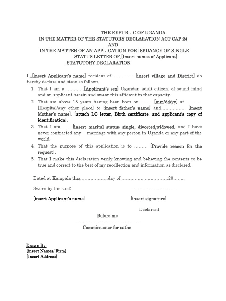 Uganda Single Status Letter Declaration | PDF | Affidavit | Social ...