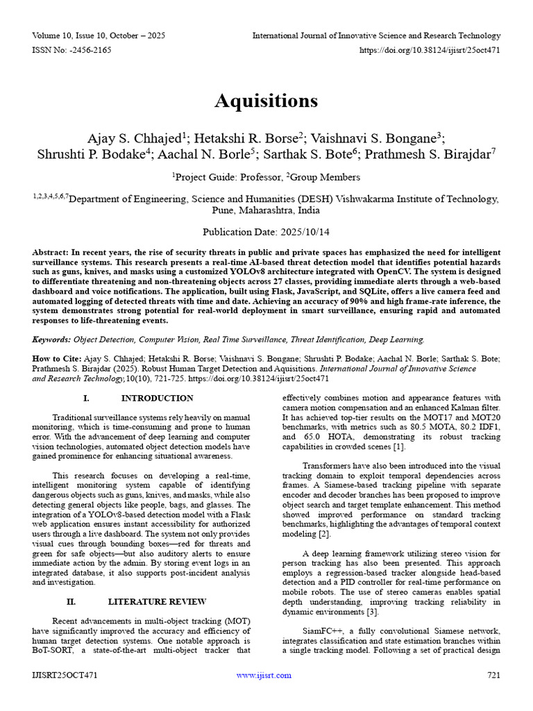 Robust Human Target Detection and Aquisitions | PDF | Computer Vision ...