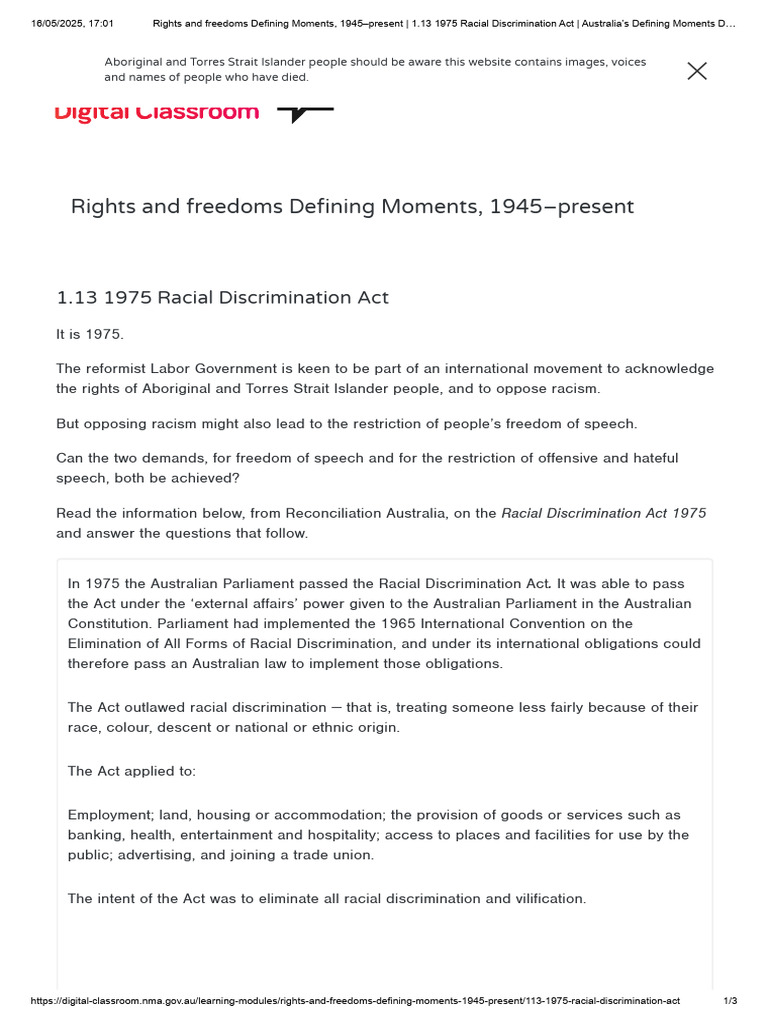 Racial Discrimination Act 1975 | PDF | Injustice | Social Ethics