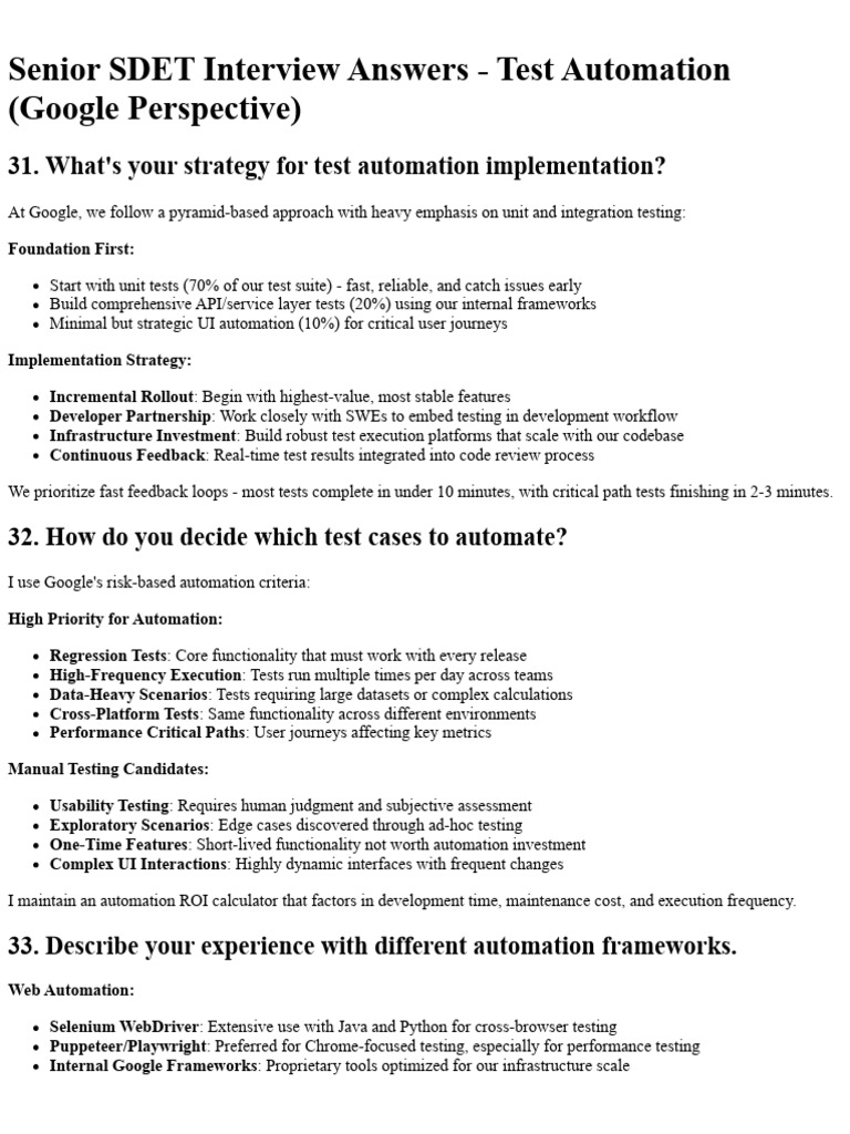 Senior SDET Interview Answers - Test Automation (Google Perspective ...