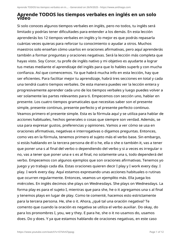 Aprende TODOS Los Tiempos Verb-26!09!2025 | PDF | Verbo | Asunto ...