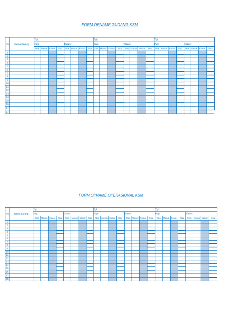 Formulir Stock Opname Dapur KSM | PDF