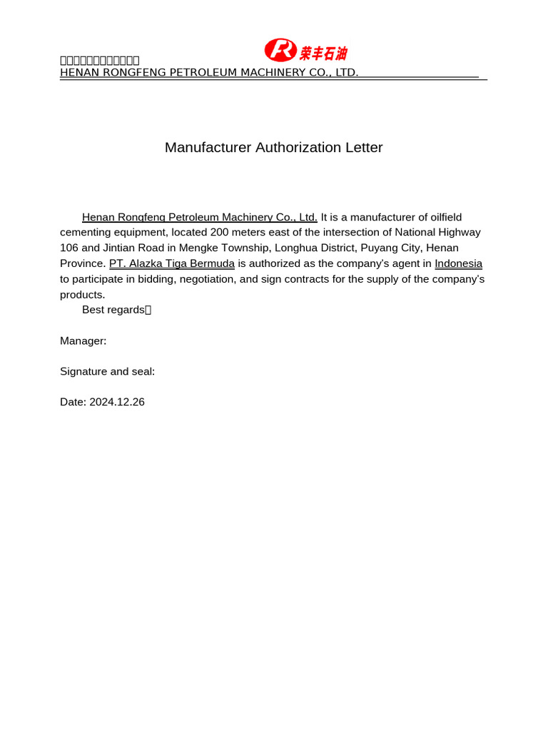 Manufacturer Authorization Letter for Indonesia | PDF