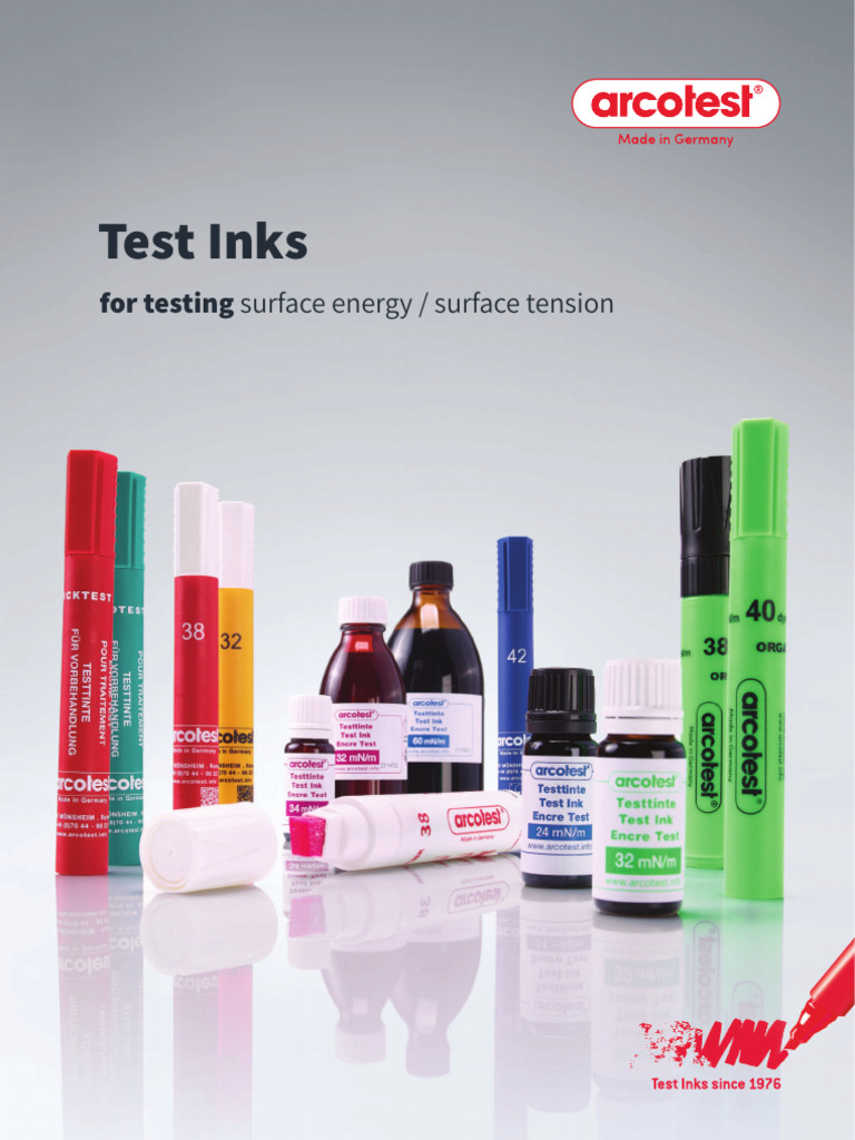 Arcotest Test Inks for Surface Tension | PDF | Wetting | Solid