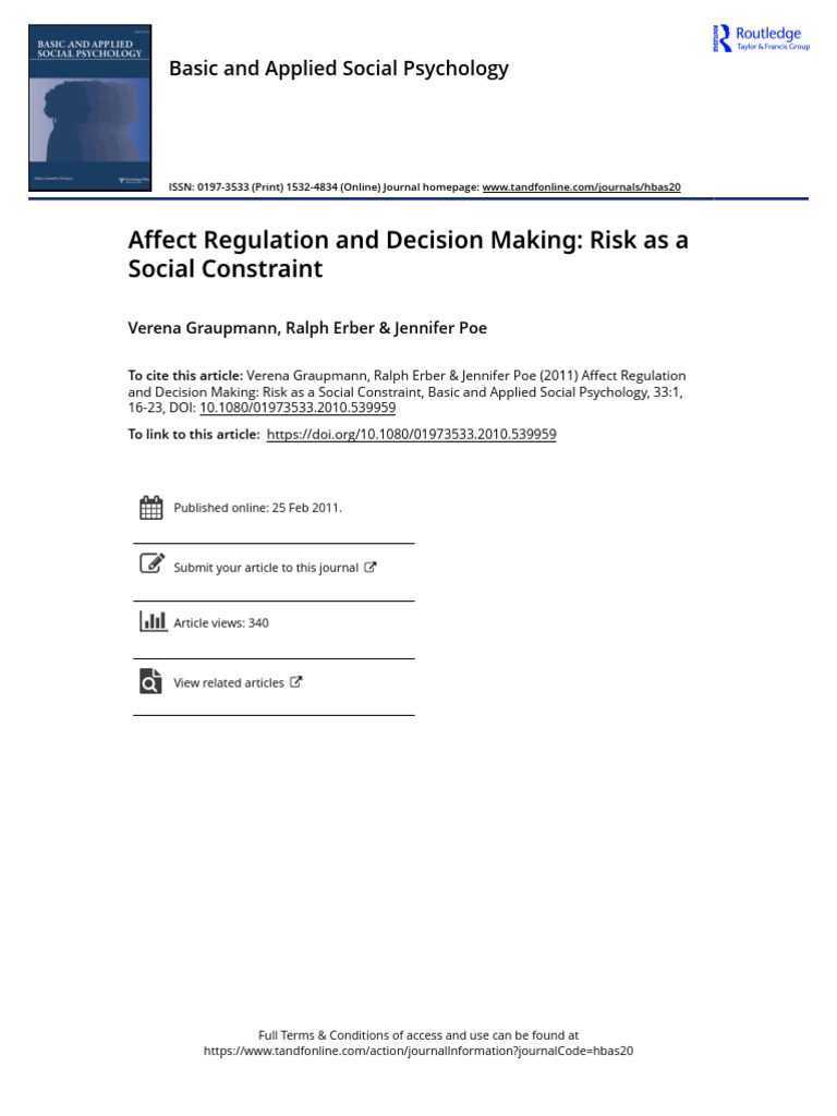 Affect Regulation and Decision Making Risk As A Social Constraint | PDF ...