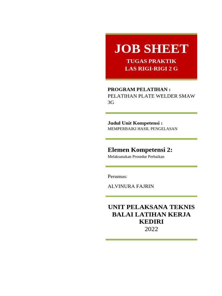 20220920 Jobsheet Las Rigi-Rigi 2G | PDF