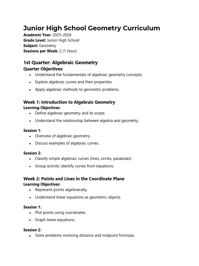 Junior High School Geometry Curriculum | PDF | Curvature | Geometry
