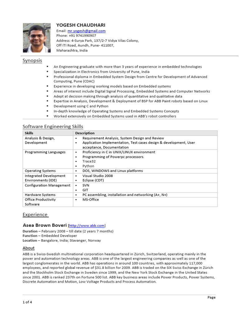 Yogesh Chaudhari's Embedded Systems Resume | PDF | Linux | Embedded System