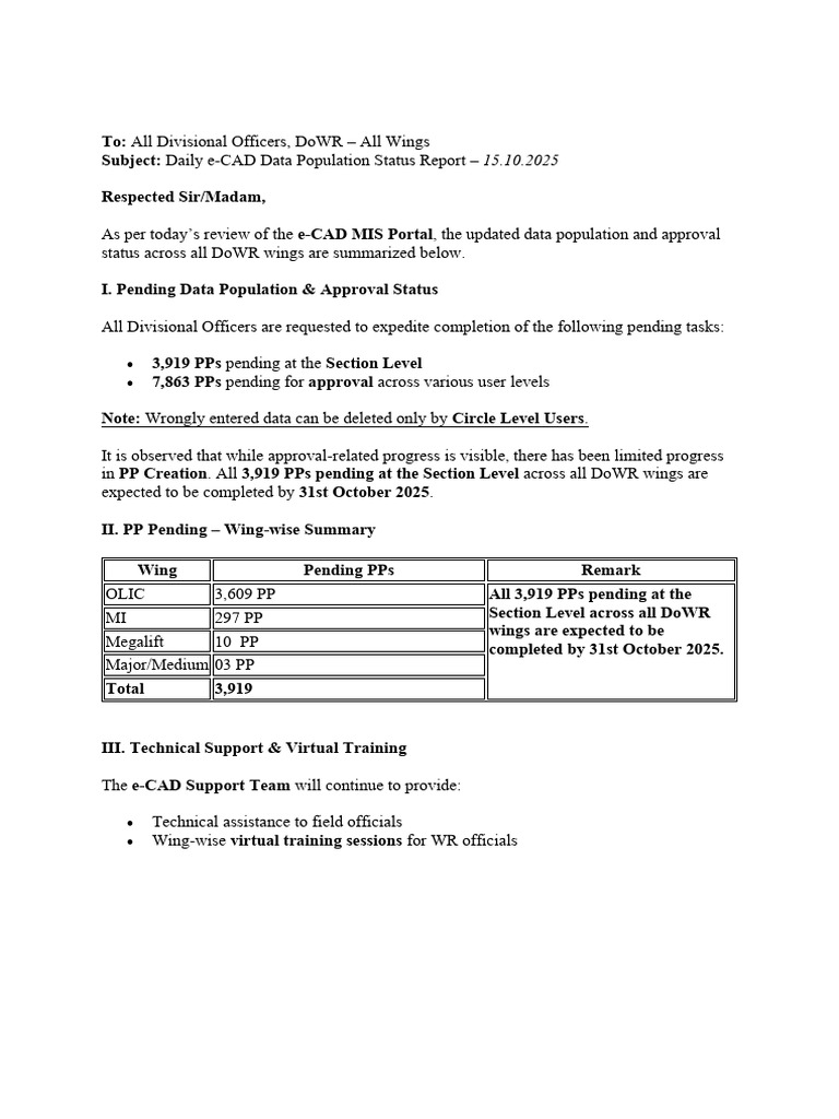 e-CAD Data Status Report - 15 Oct 2025 | PDF | Software | Computing