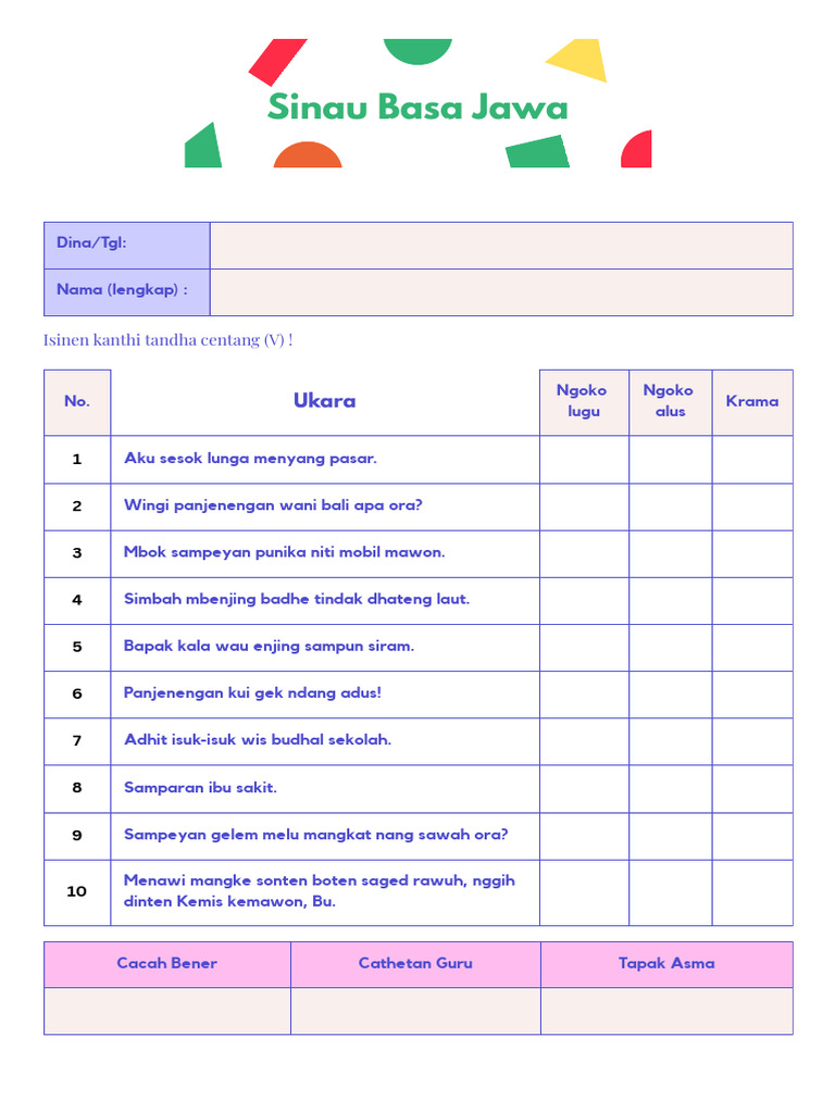 Latihan Ngoko dan Krama Kelas VII | PDF