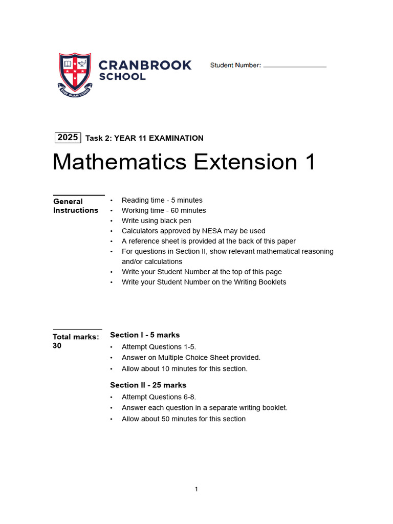 Yr11 E1 Task 2 2025 Final | PDF | Mathematics
