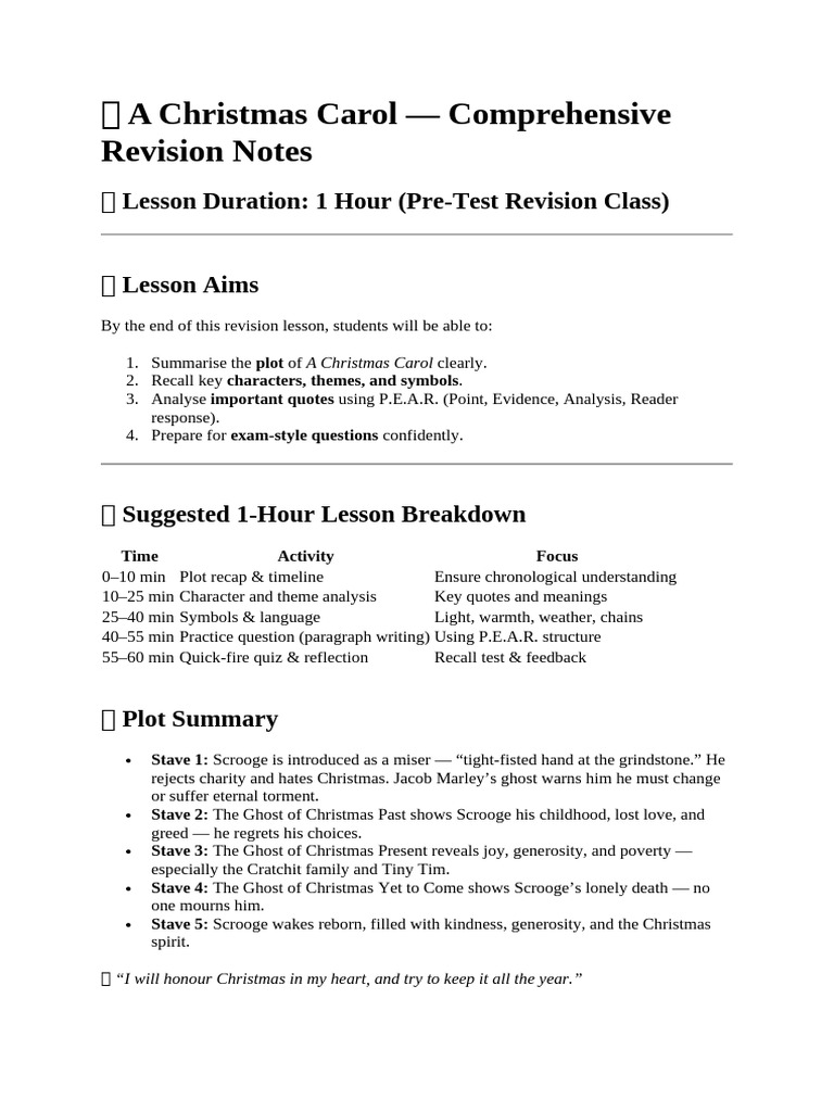 A Christmas Carol Revision Notes | PDF | Ebenezer Scrooge | A Christmas ...