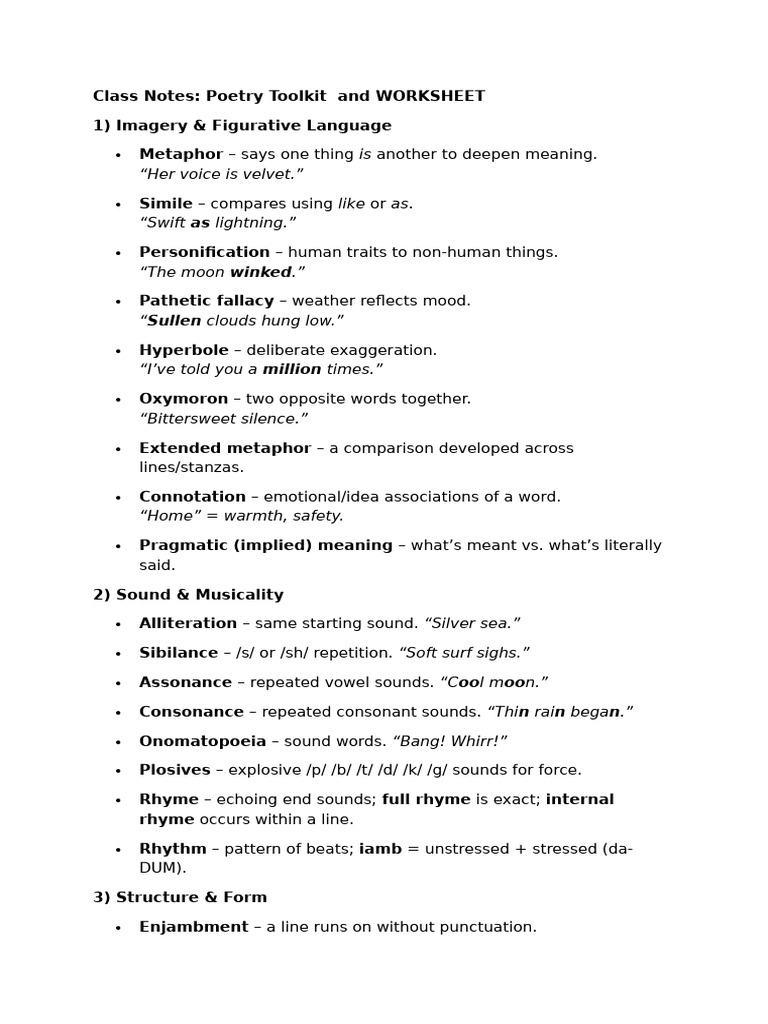 Poetic Devices Gcse Book Worksheet | PDF | Poetry | Rhyme