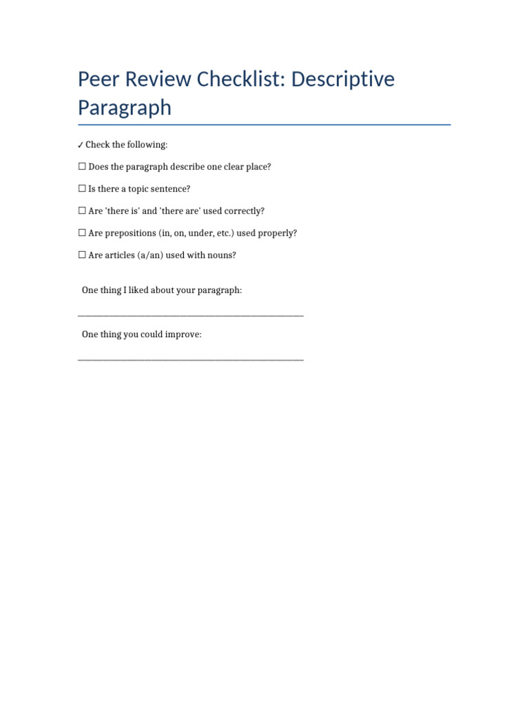Peer Review Checklist Descriptive Paragraph | PDF