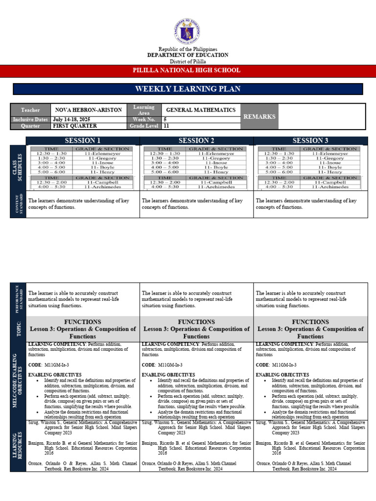 Week 5-FUNCTIONS-Operations & Composition of Functions | PDF | Multiplication | Learning