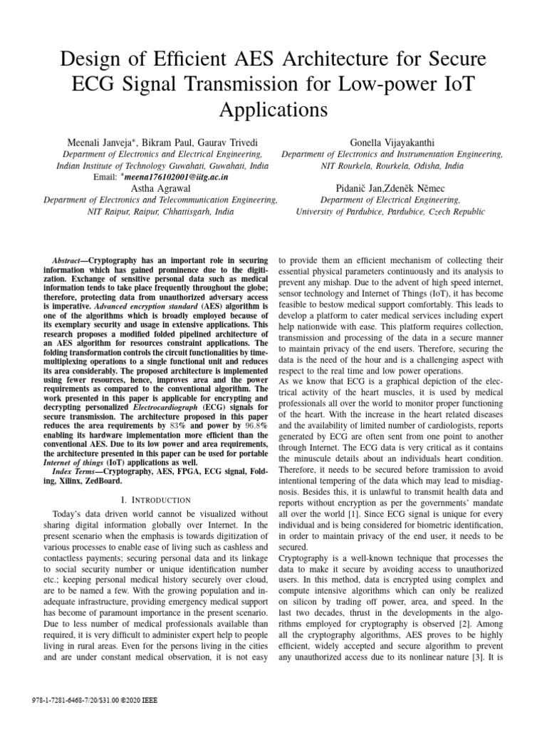Design of Efficient AES Architecture For Secure ECG Signal Transmission ...
