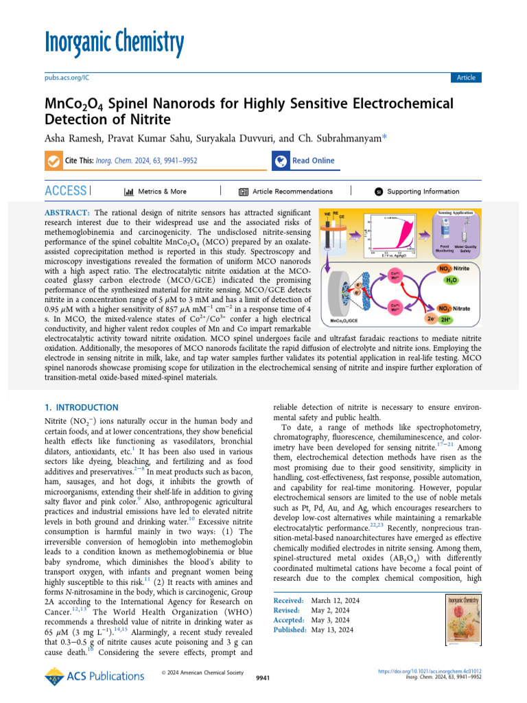 Mnco2o4 Spinel Nanorods For Highly Sensitive Electrochemical Detection ...