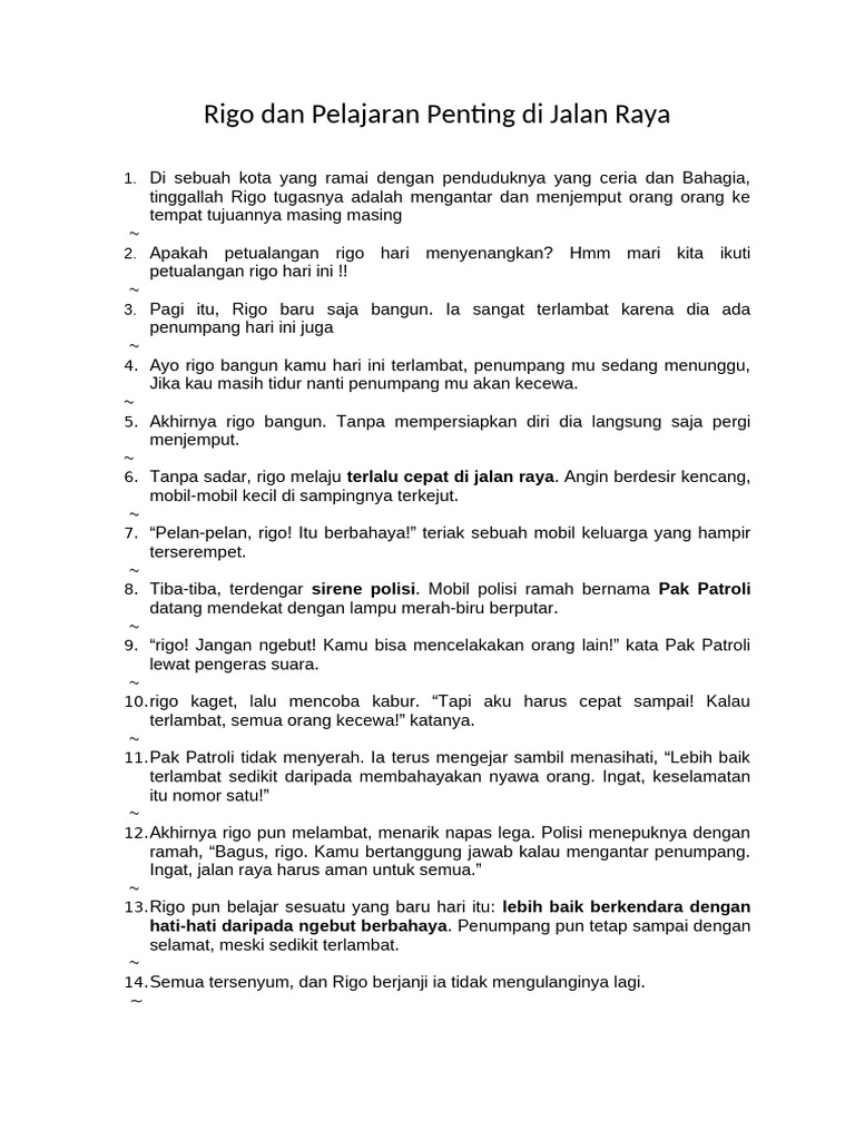 Rigo Dan Pelajaran Penting Di Jalan Raya | PDF